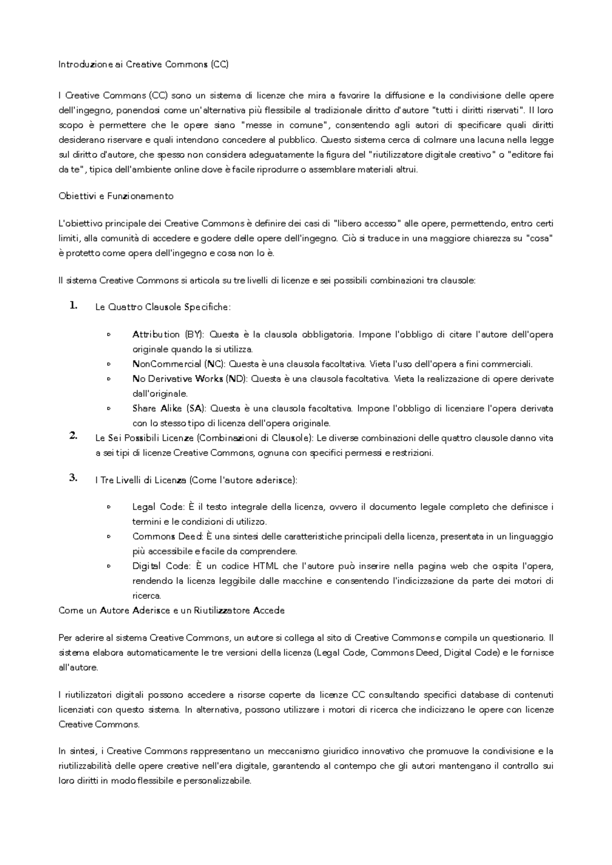 Creative Commons (CC): Introduzione e Funzionamento delle Licenze - Studocu