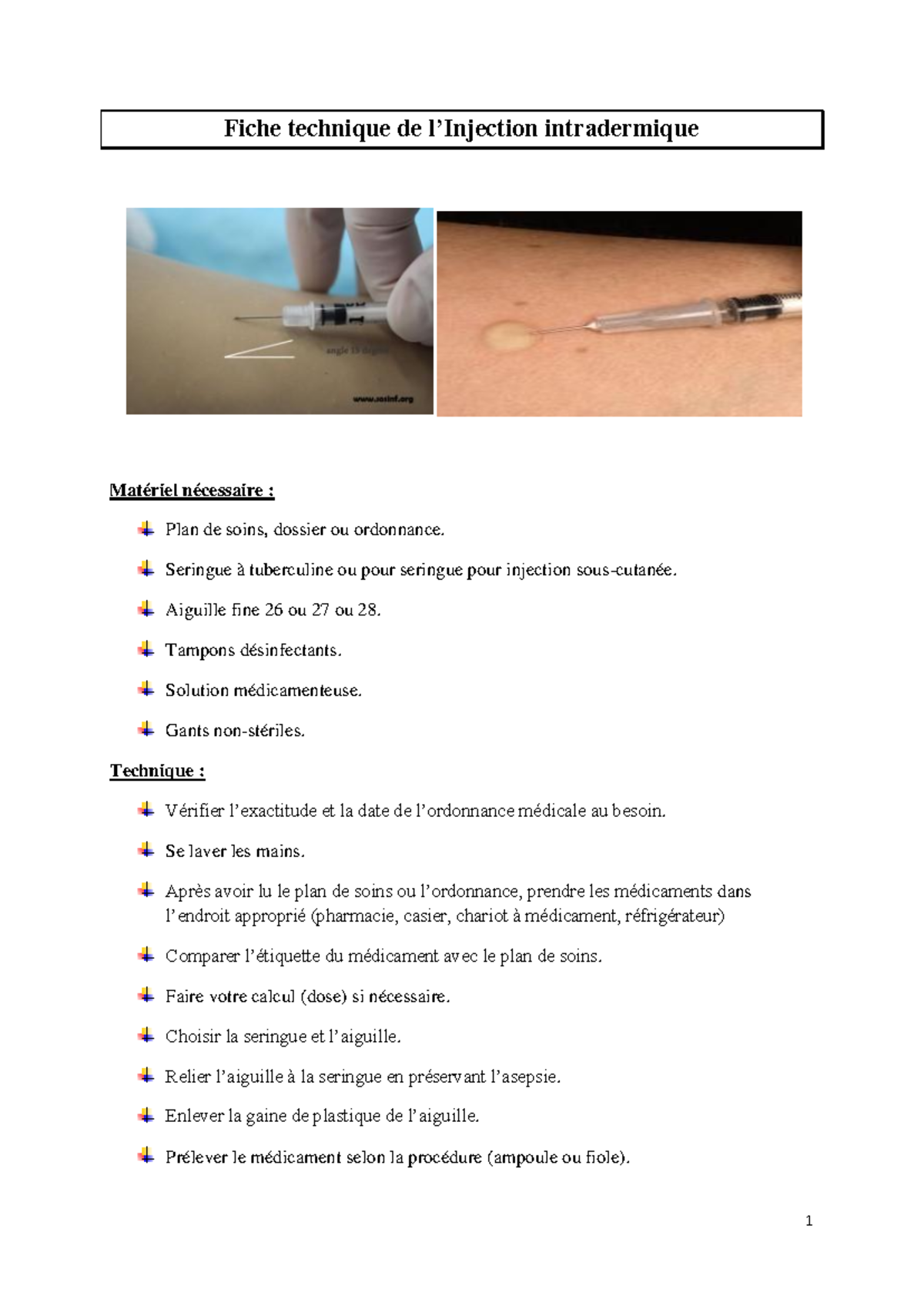 Fiche Technique: Injection Intradermique - Procédure et Matériel à ...