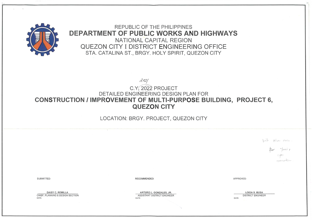 Detailed Engineering Design Plan for Multi-Purpose Project 6, Quezon ...