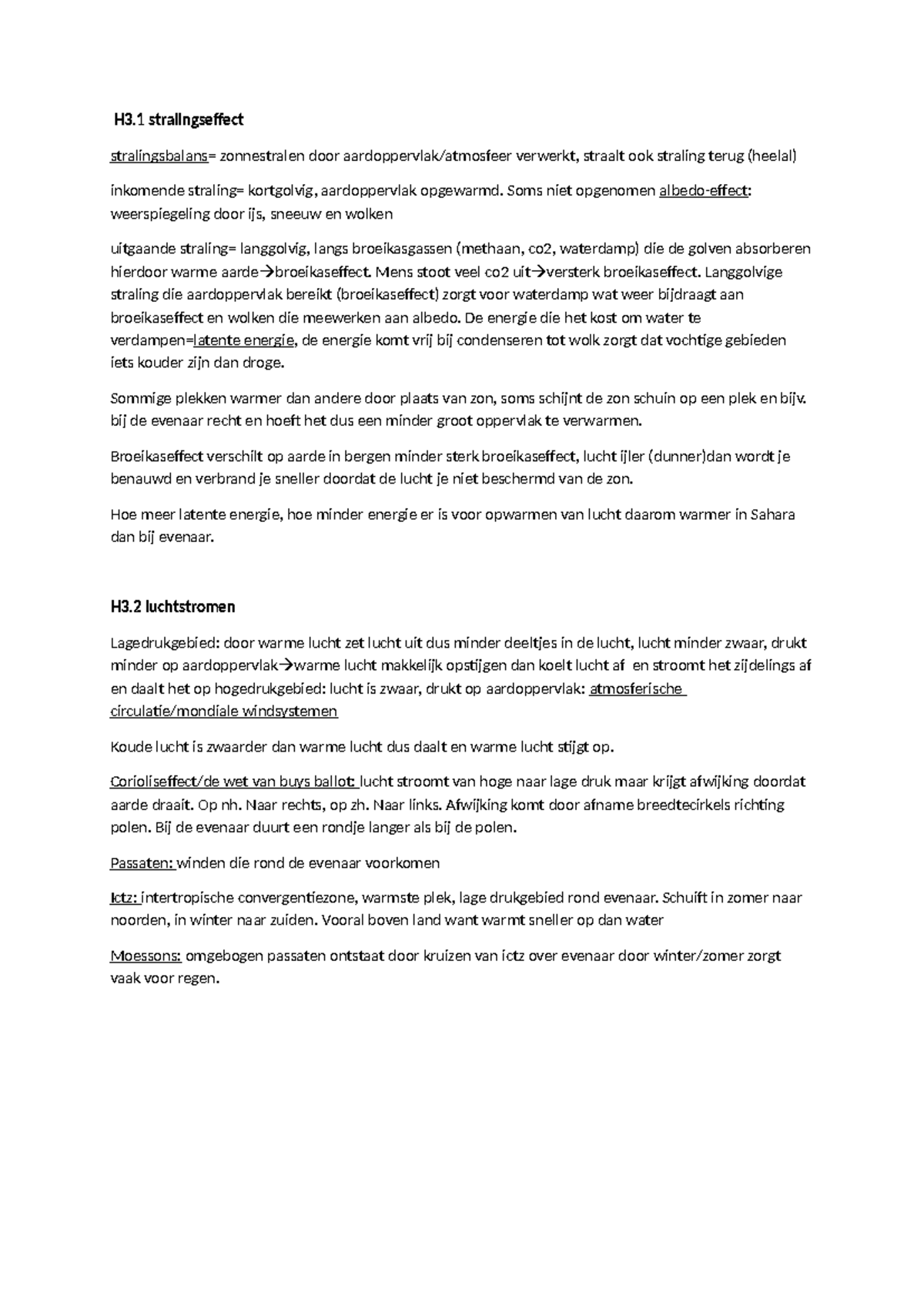 Aardrijkskunde H3: Stralings- en Klimaateffecten (sv p1 k4) - Studeersnel