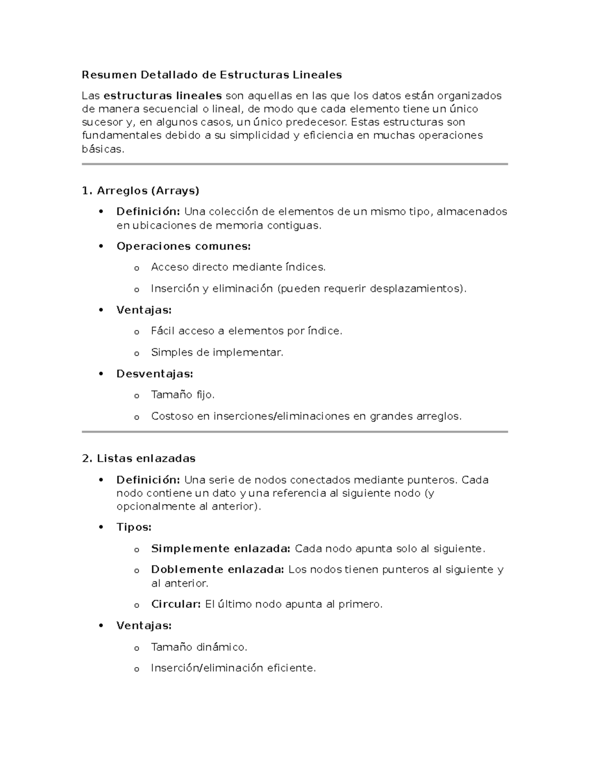 Resumen Detallado sobre Estructuras Lineales en Programación - Studocu