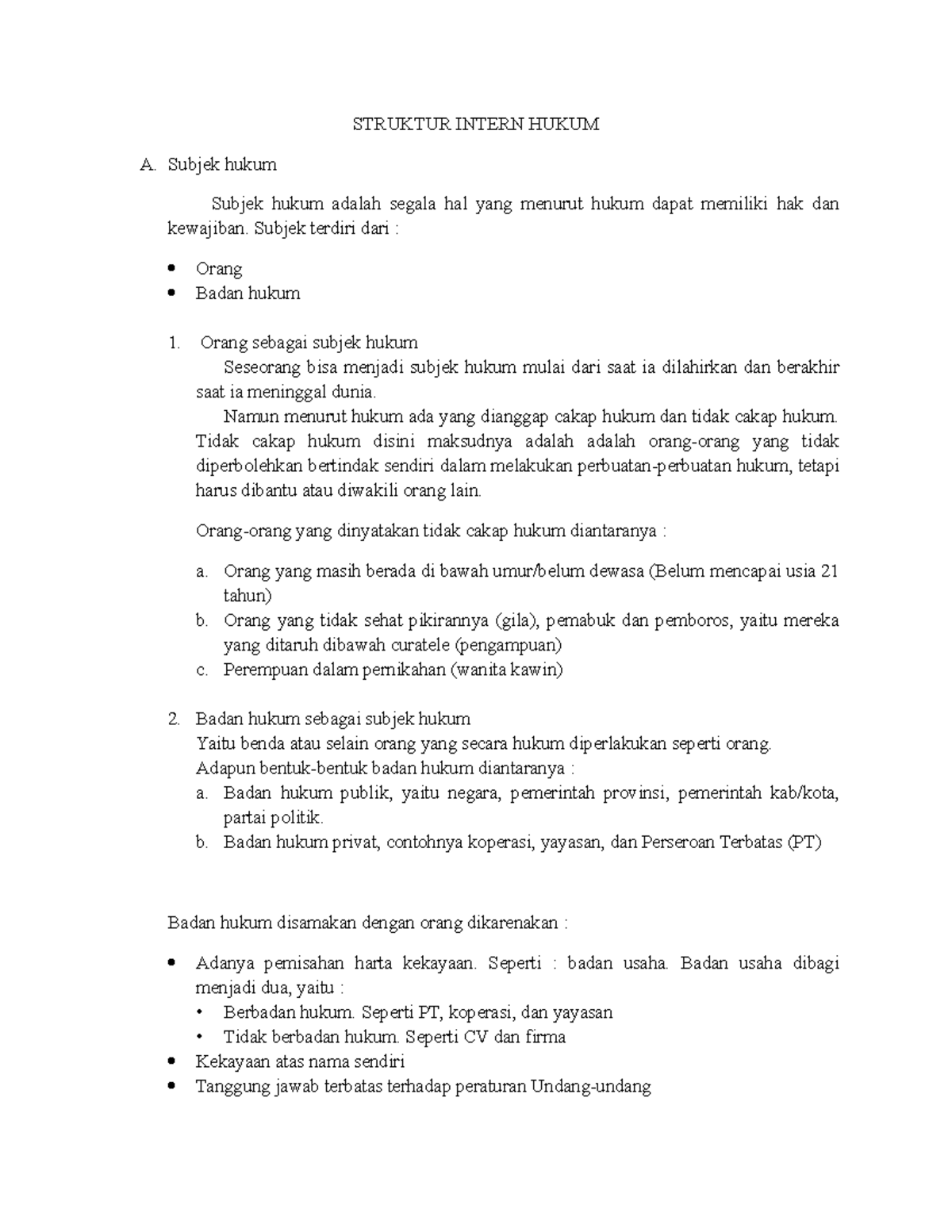 Pengantar Ilmu Hukum 4: Struktur Intern Hukum dan Objek Hukum - Studocu