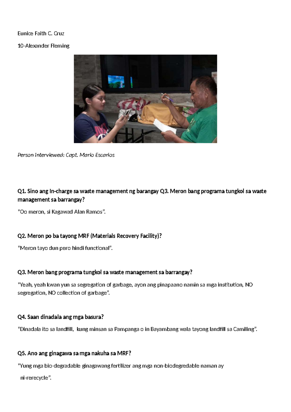 Ap-Interview MRF: Waste Management Insights from Barangay Poblacion D ...