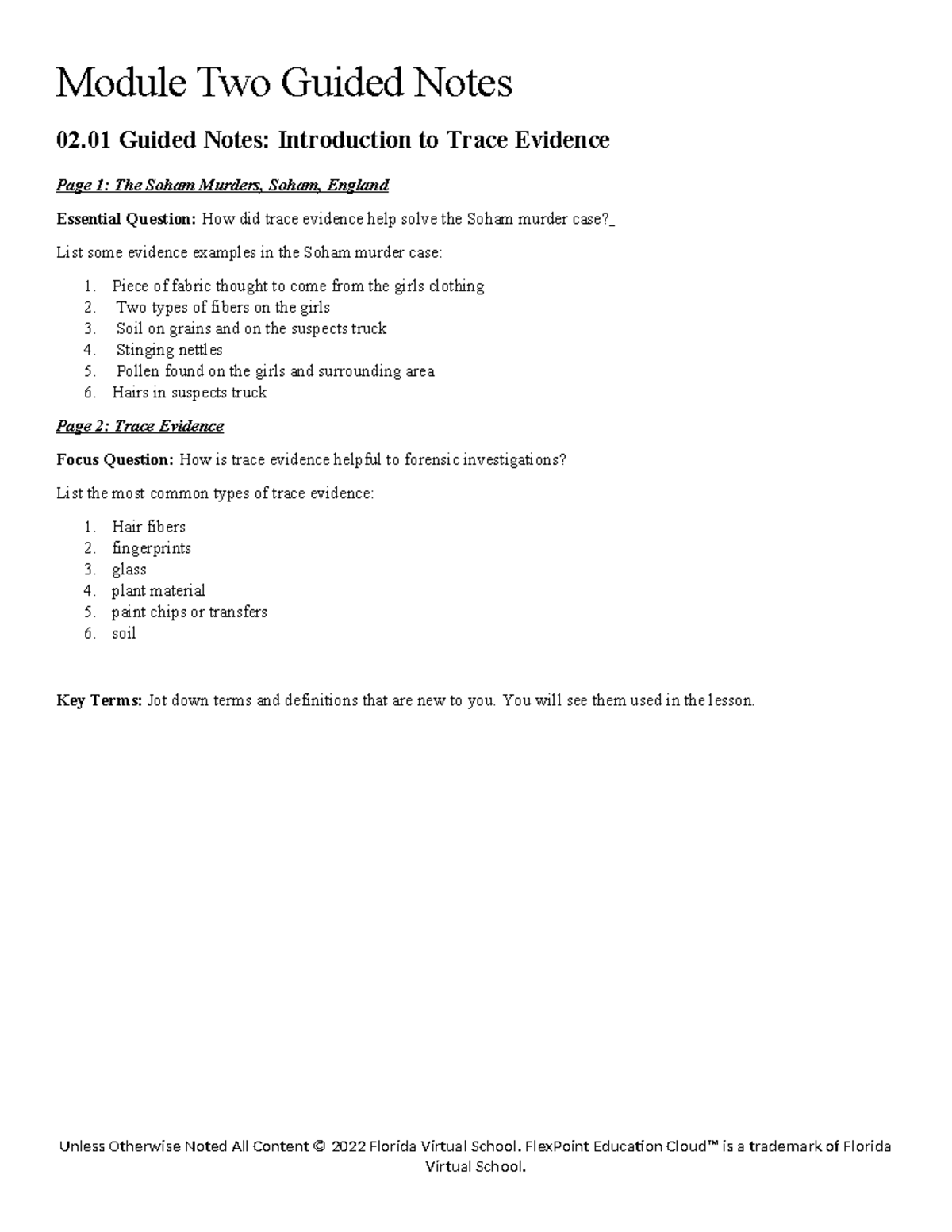 Guided Notes: Forensic Science - Trace Evidence (Module 02) - Studocu