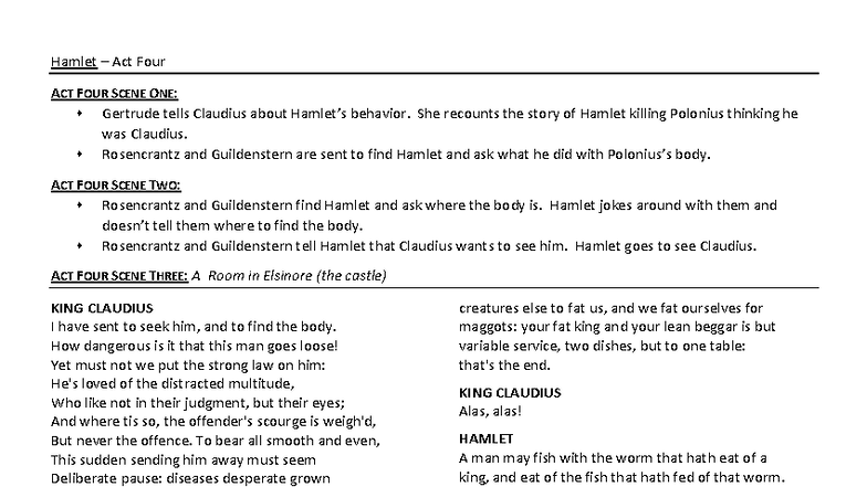 Hamlet Act IV: Key Scenes and Analysis - Studocu