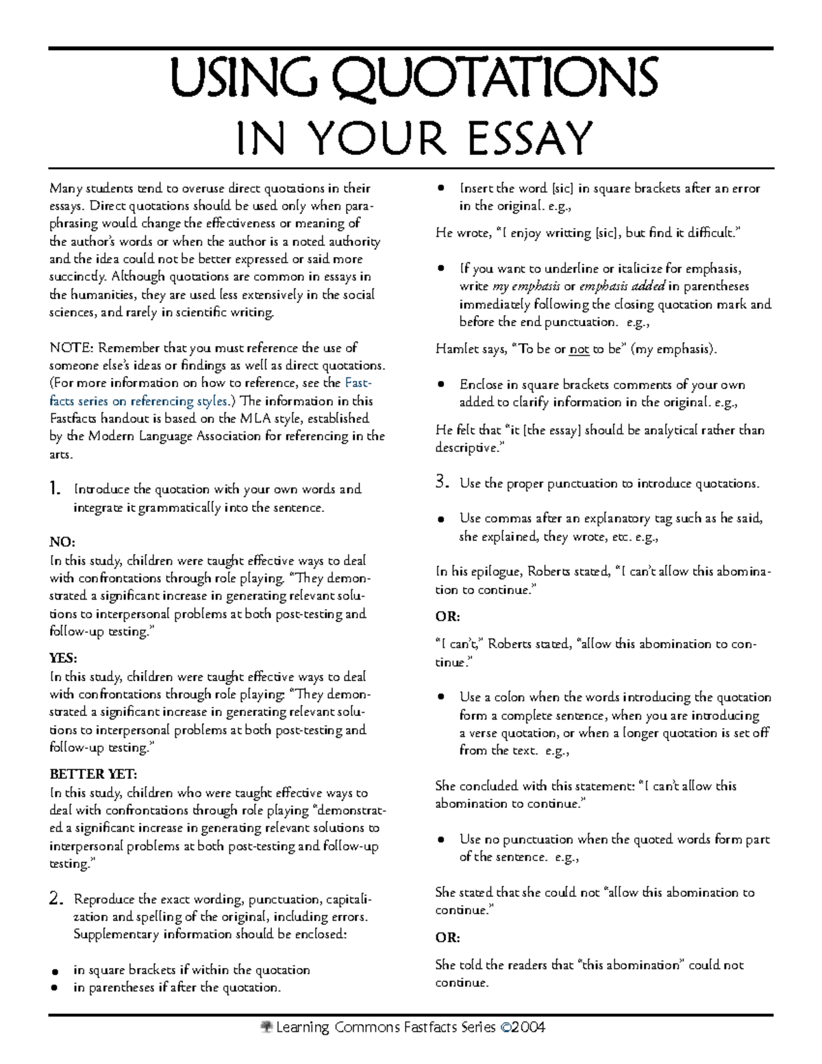ENG101: Using Quotations Effectively in Your Essays - Studocu