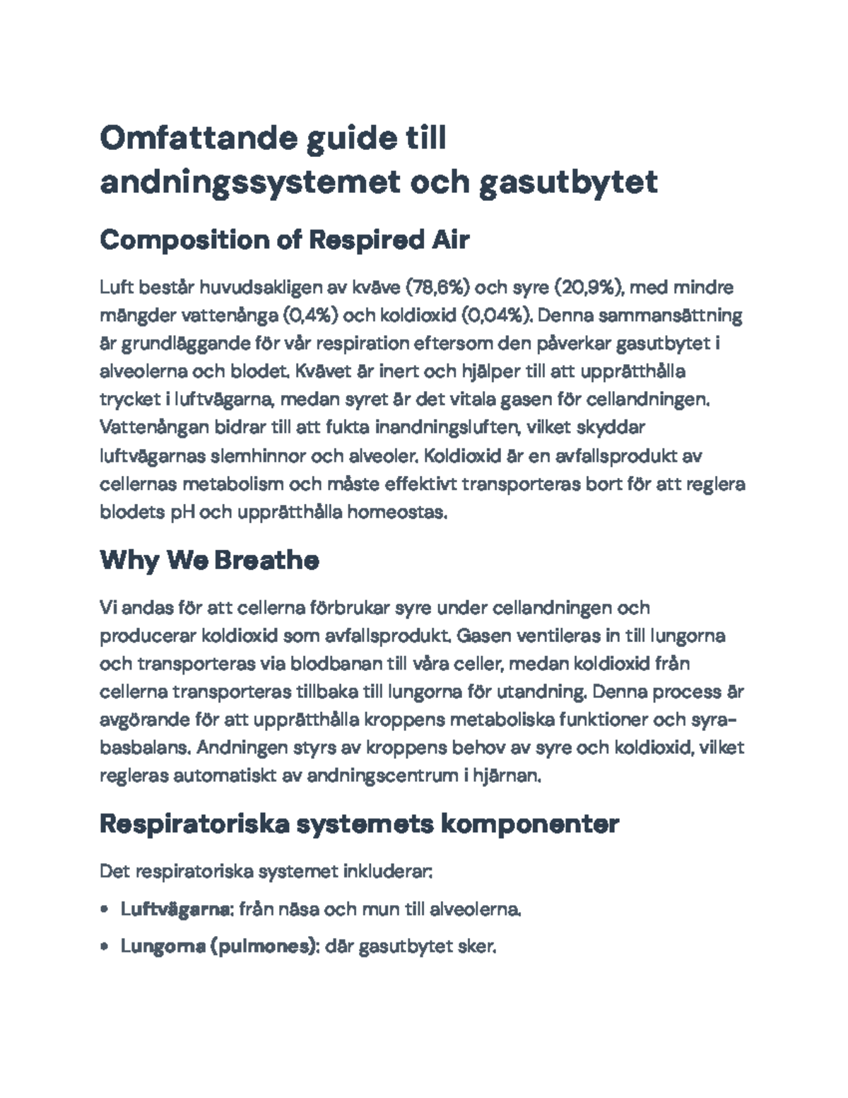 Kurskod: Andningssystemet och gasutbyte - En omfattande guide - Studocu