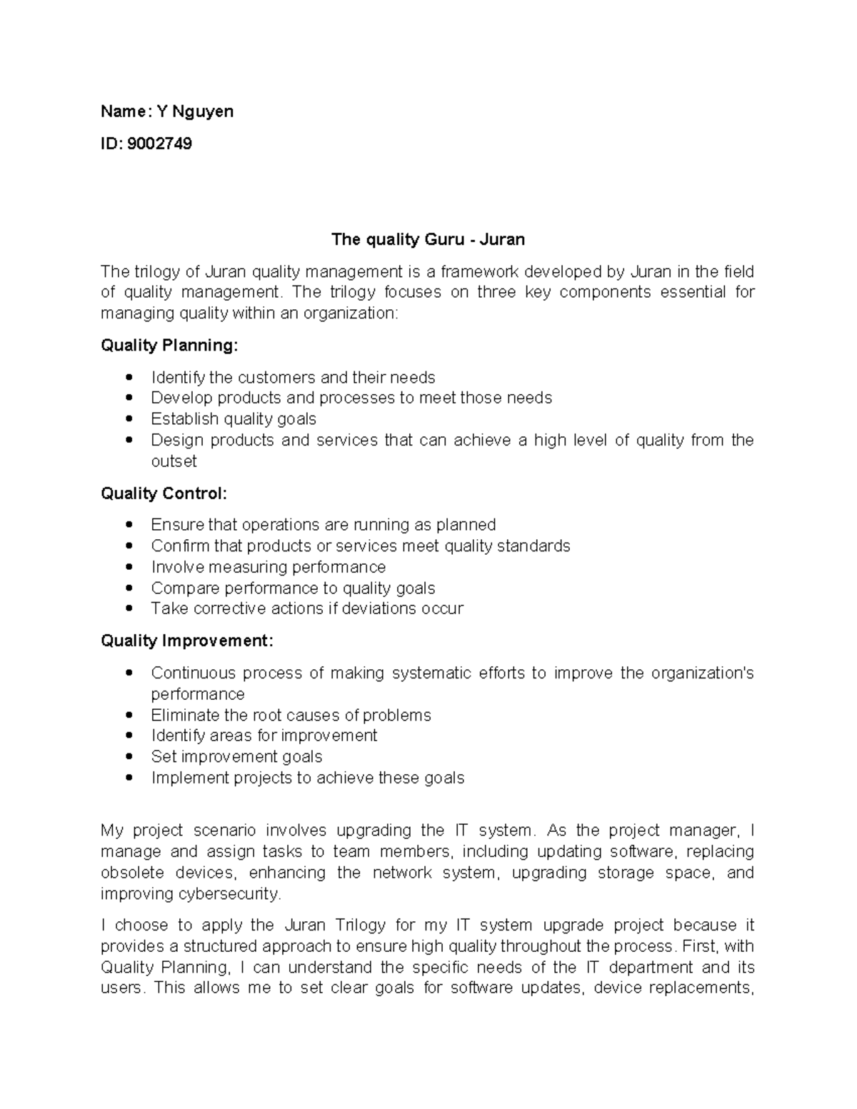 Assignment 3 - Quality Guru - Y Nguyen - Name: Y Nguyen ID: 9002749 The ...