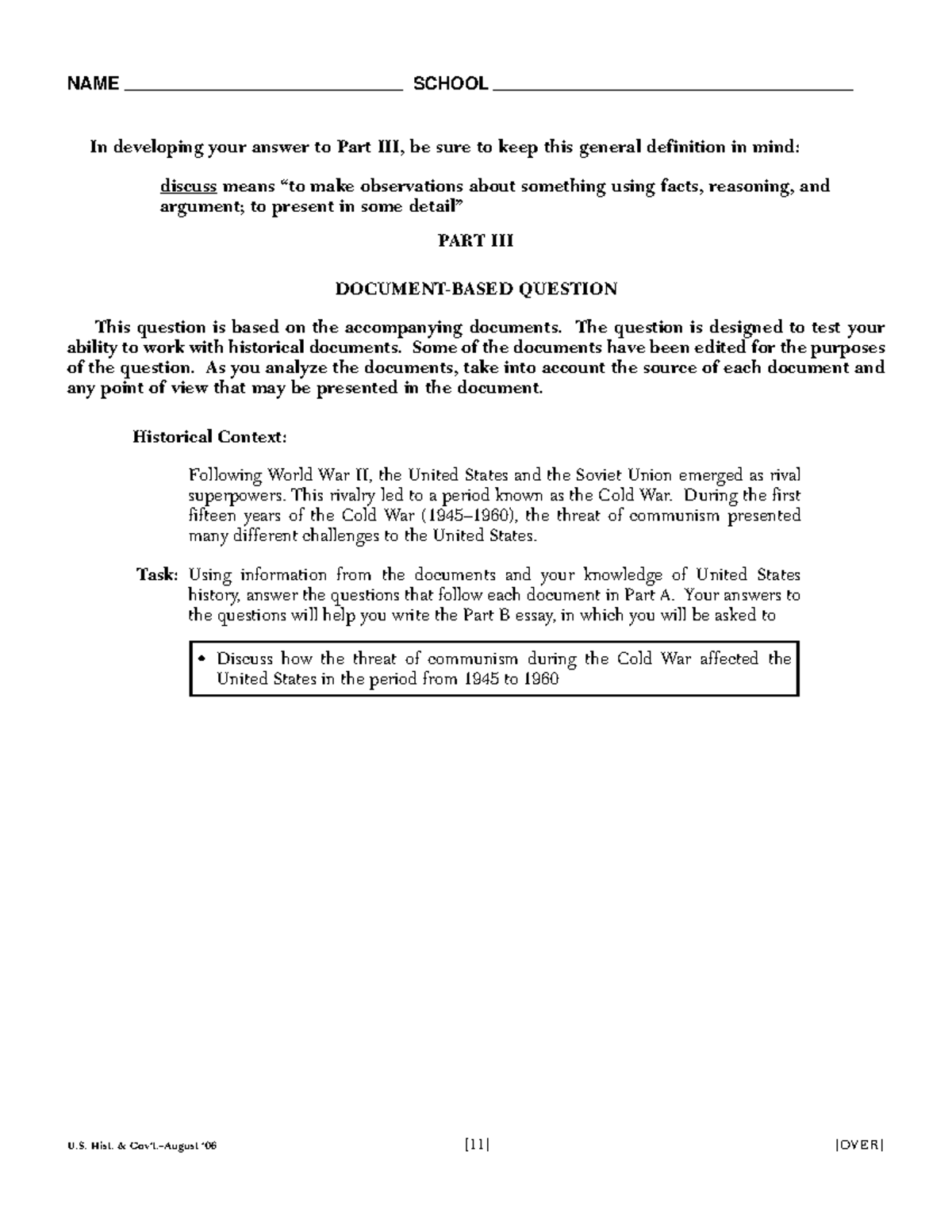 DBQ U.S. Hist. & Gov’t–Cold War Impact on America (1945-1960) - Studocu