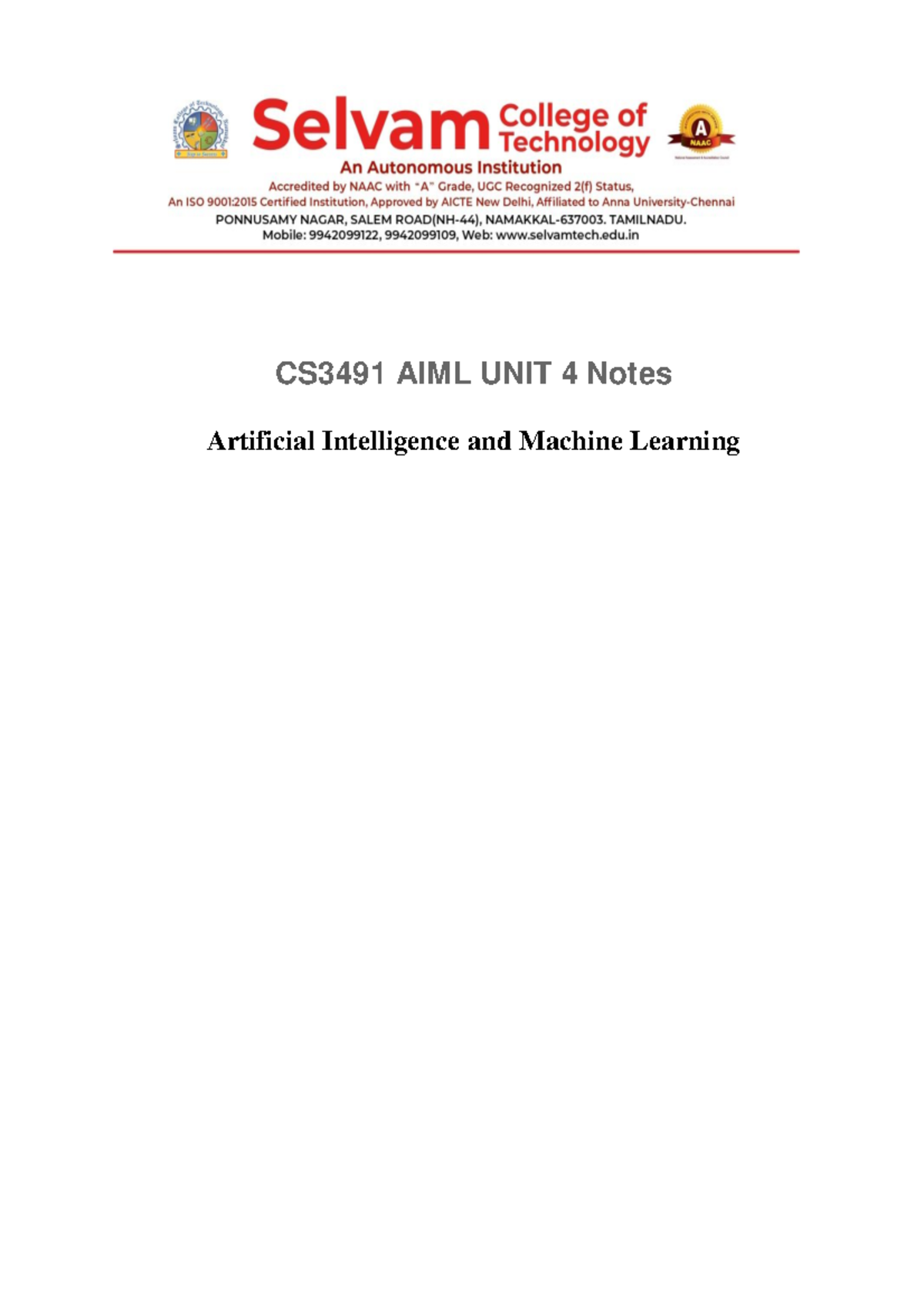 CS3491 AIML UNIT IV Notes: Ensemble Techniques & Unsupervised Learning ...