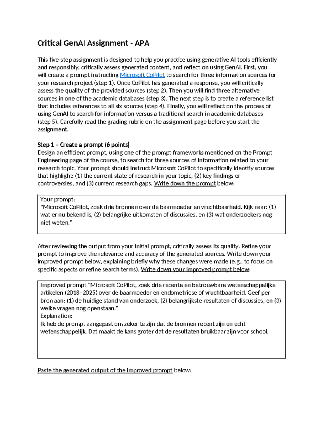 GenAI Assignment - Critical Analysis and Reflection (APA) - Studeersnel
