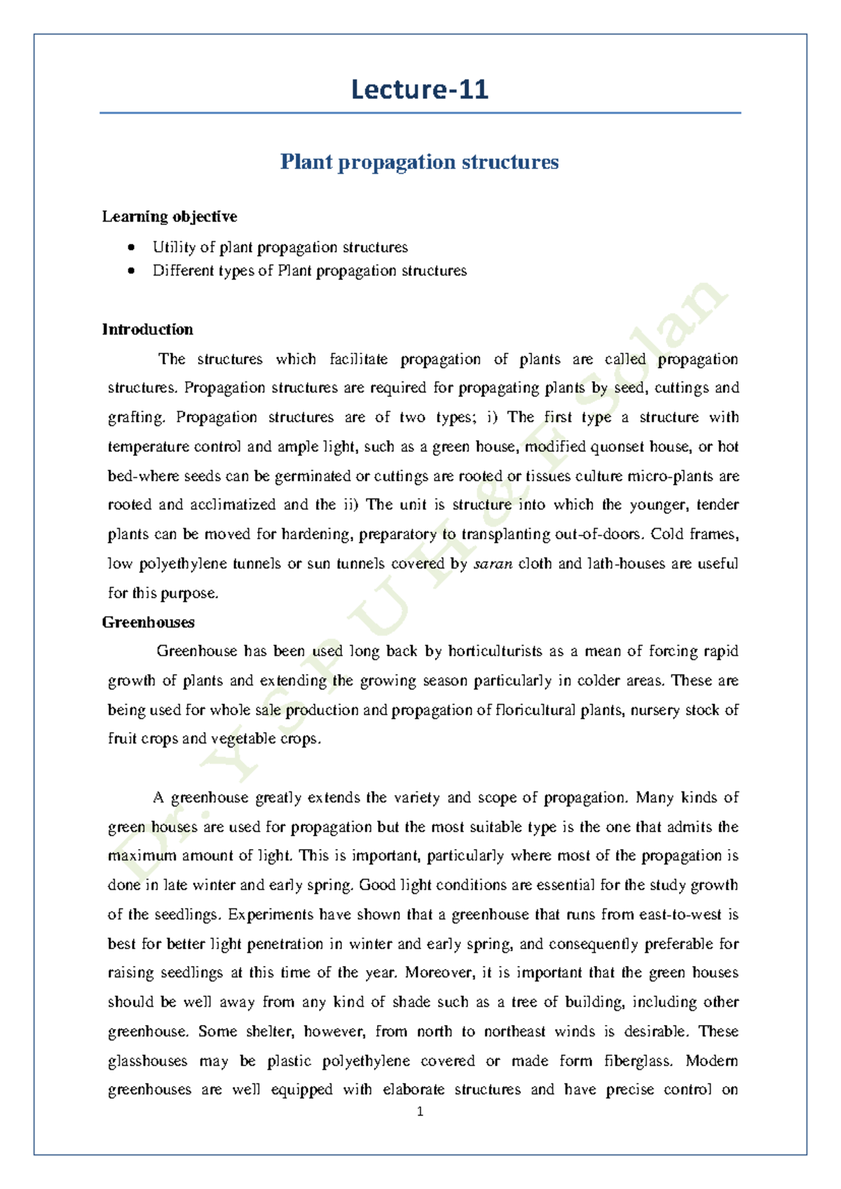 Lecture - 11: Plant Propagation Structures and Their Utility - Studocu