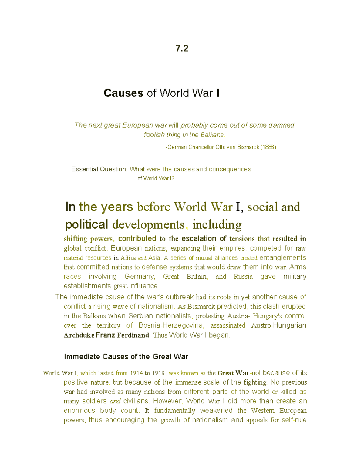 Causes and Consequences of World War I: Analyzing the Major Factors ...