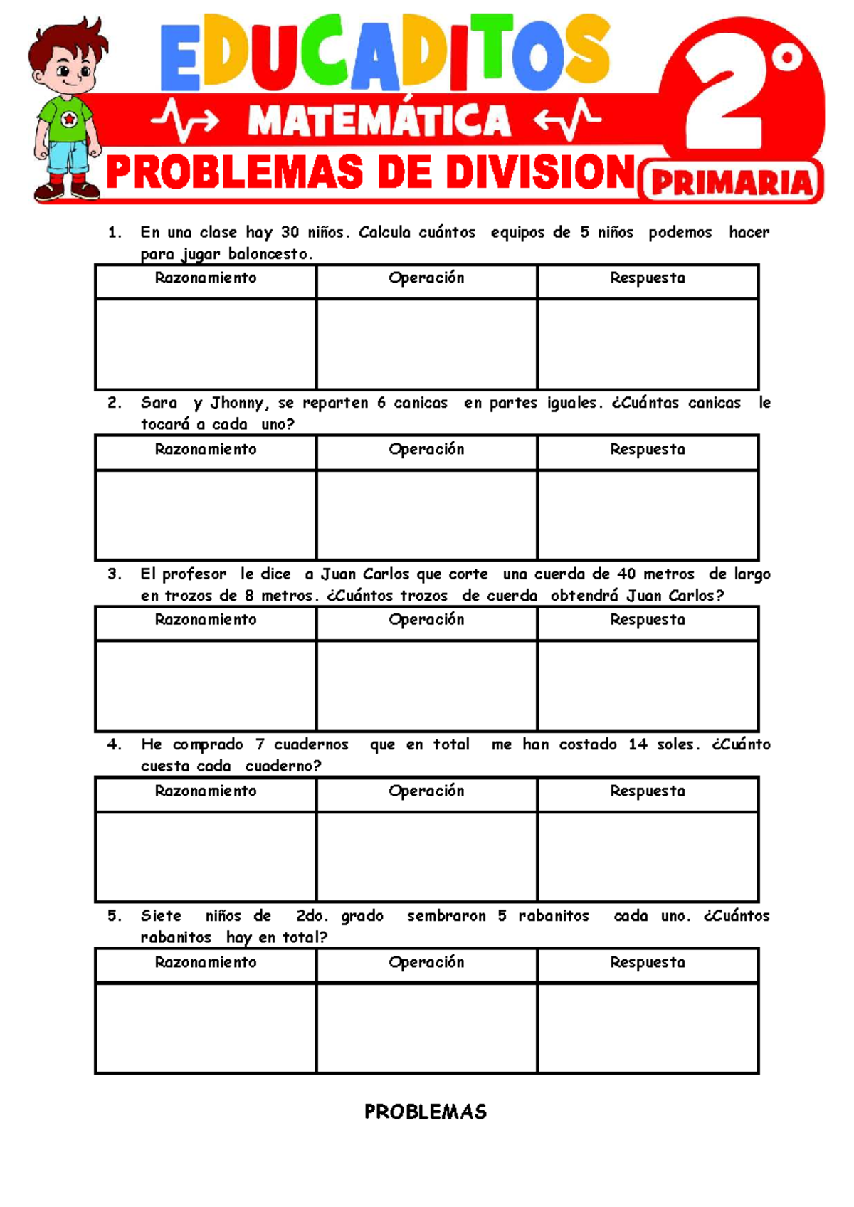 Problemas de División para 2do Grado - Educaditos - Studocu