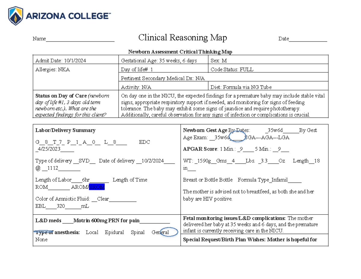 Ctm#1NICU - Neonatal Assessment Critical Thinking Map - Studocu