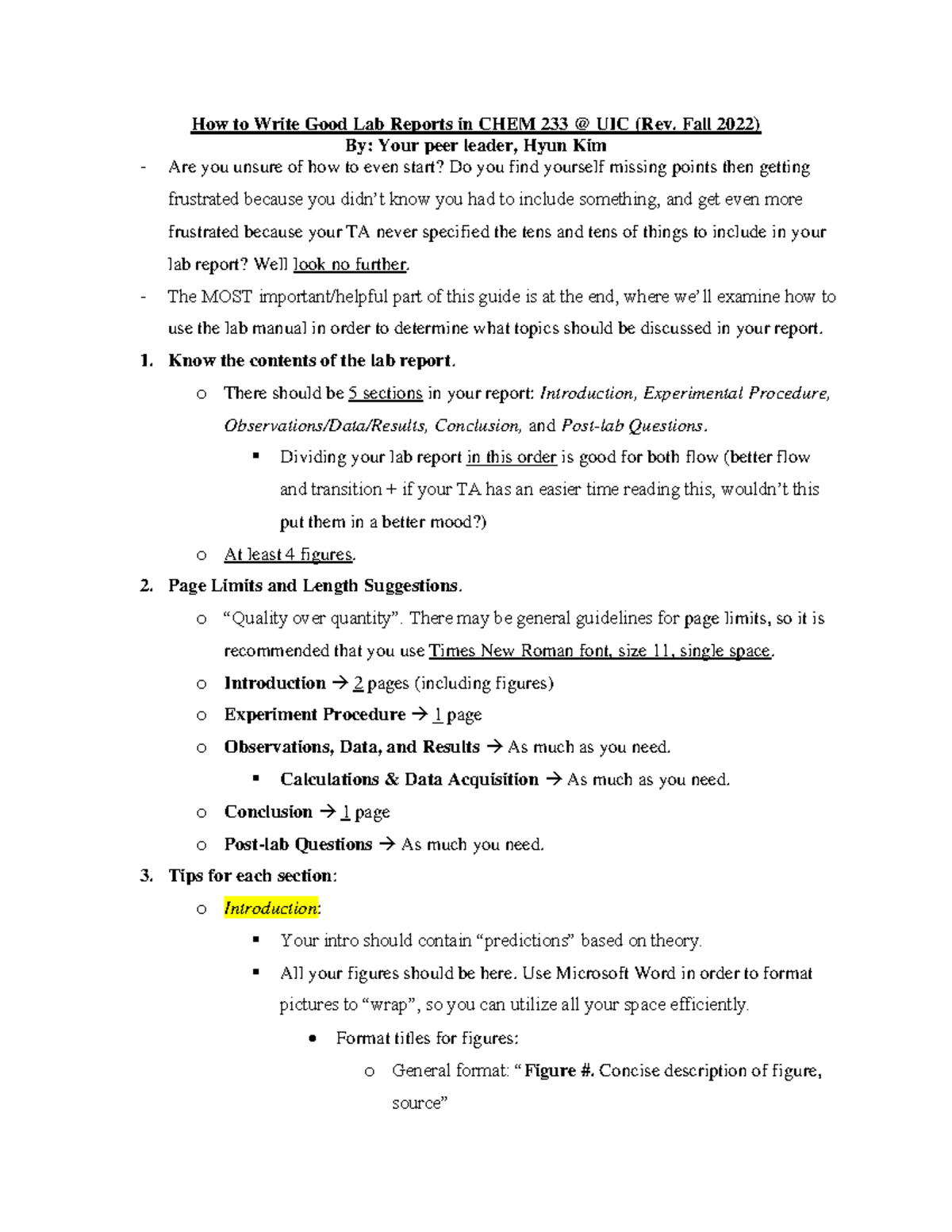 Comprehensive Guide to Writing Lab Reports in CHEM233 - Studocu
