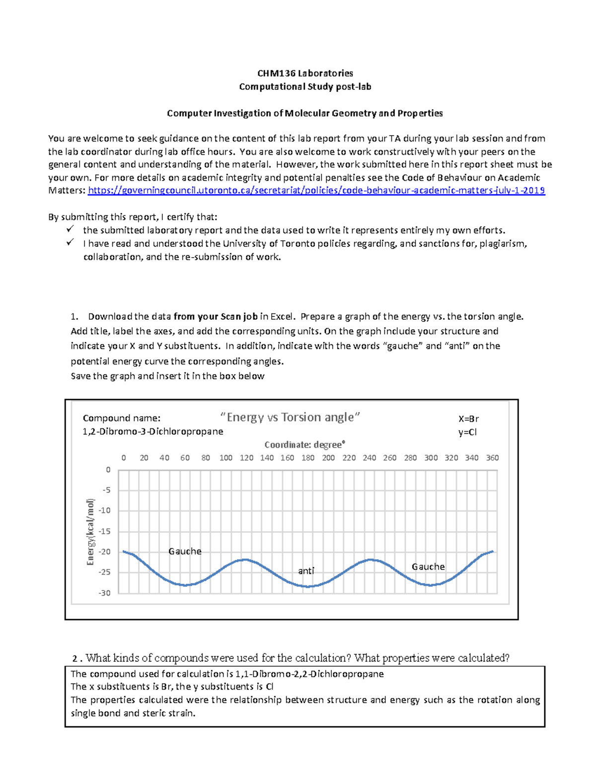 CHM136 Computational Lab Report: Molecular Geometry & Properties ...