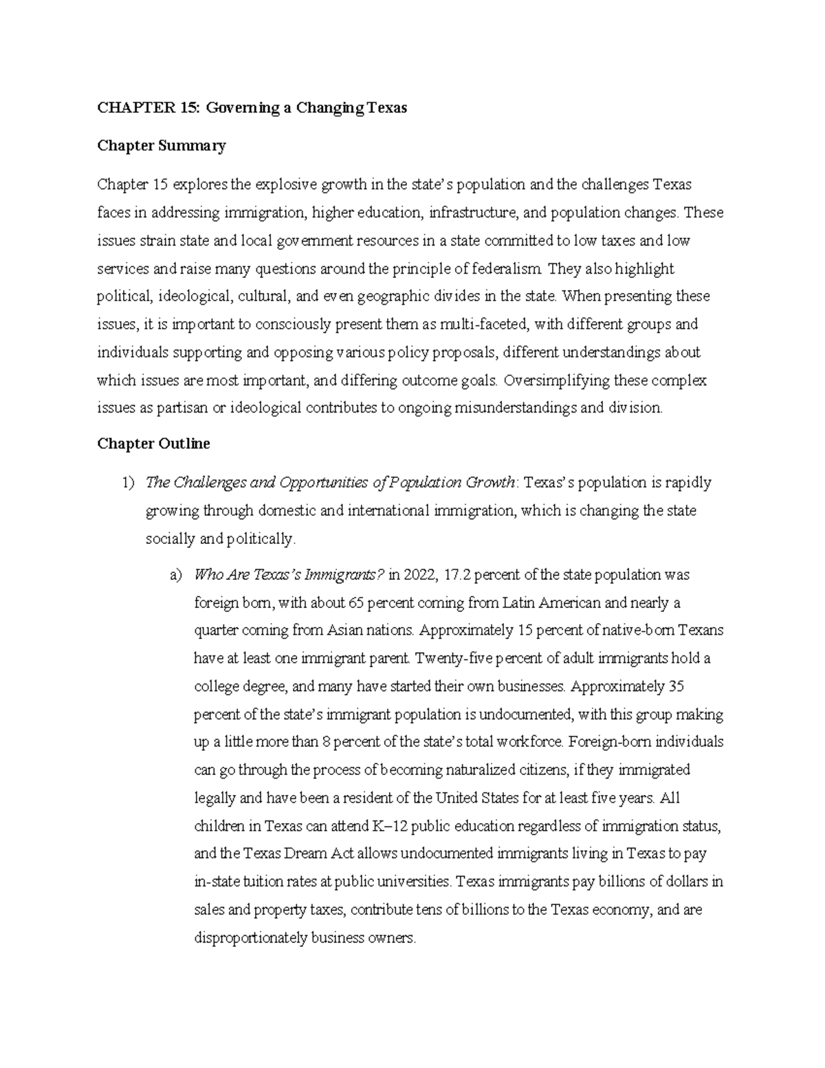 CHAPTER 15: Texas Challenges in Immigration, Education & Infrastructure ...