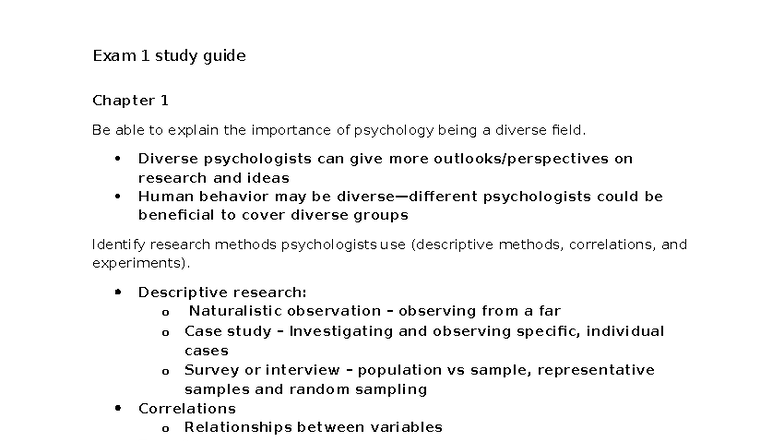 Psychology 101 Exam 1 Study Guide: Key Concepts and Methods - Studocu