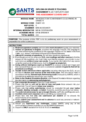 R-LSK 120 Assignment 1 Question Paper Feb2025 - DIPLOMA IN GRADE R ...