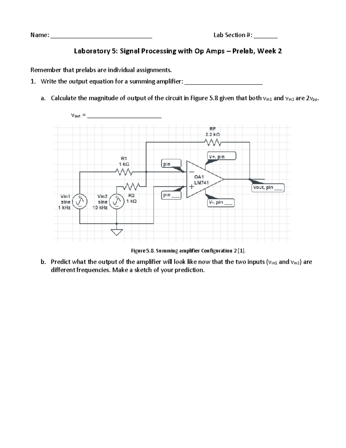 Laboratory 5 - Prelab WK2: Signal Processing with Op Amps - Studocu