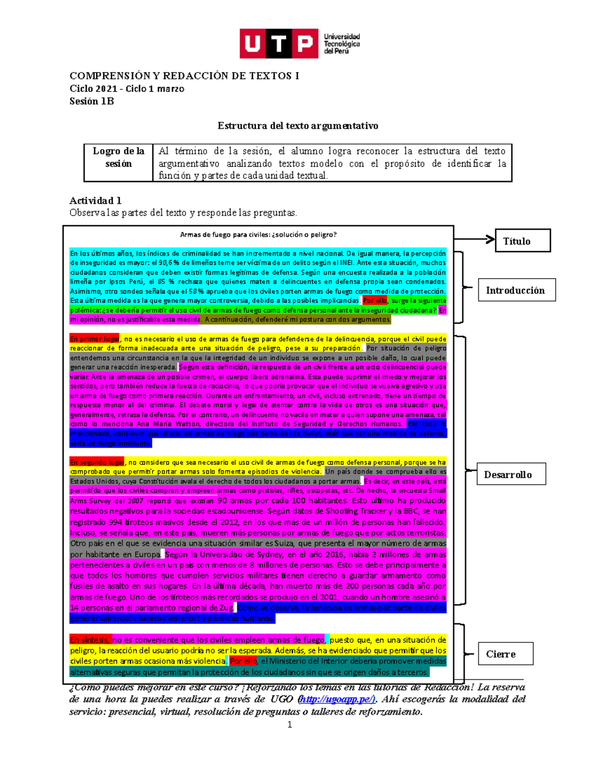 1B- Solucionario Estructura del texto (material) 2021-1 - COMPRENSIÓN Y ...