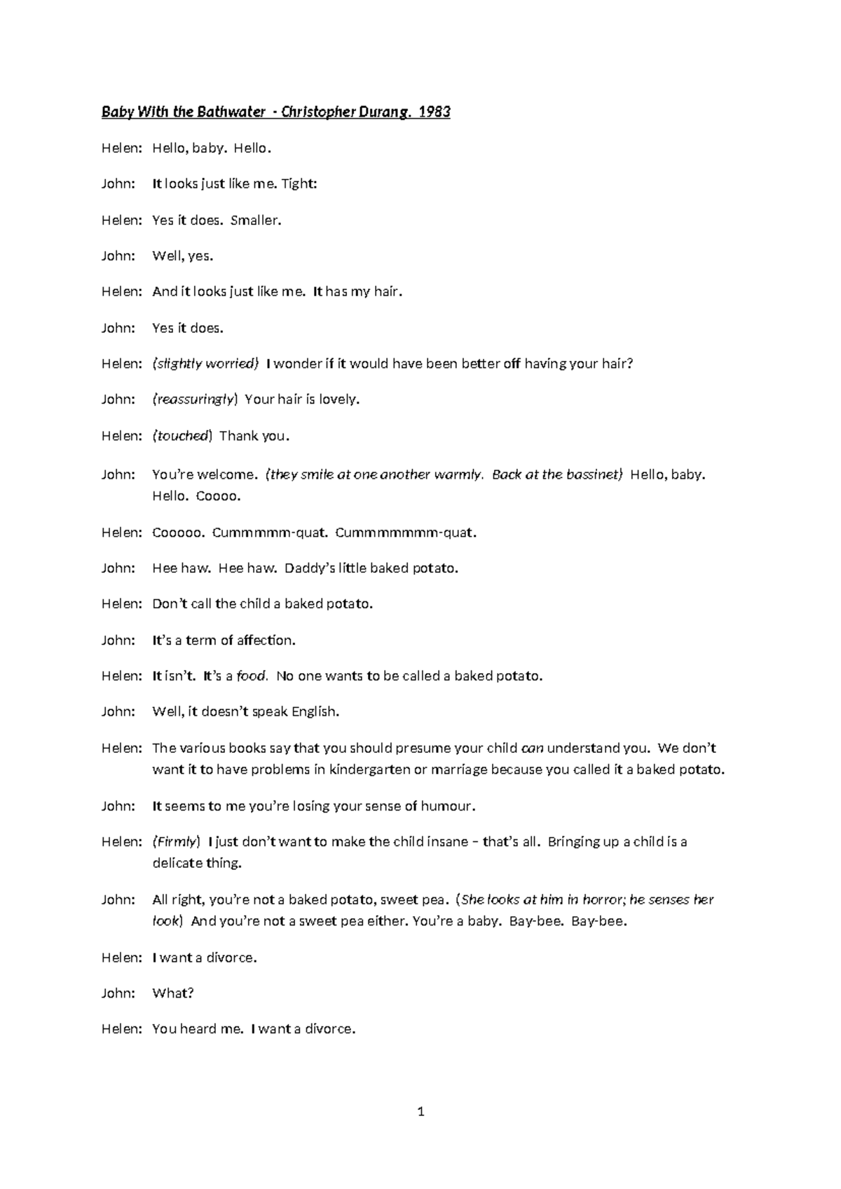 Baby With the Bathwater (1983) - Christopher Durang Script Analysis ...