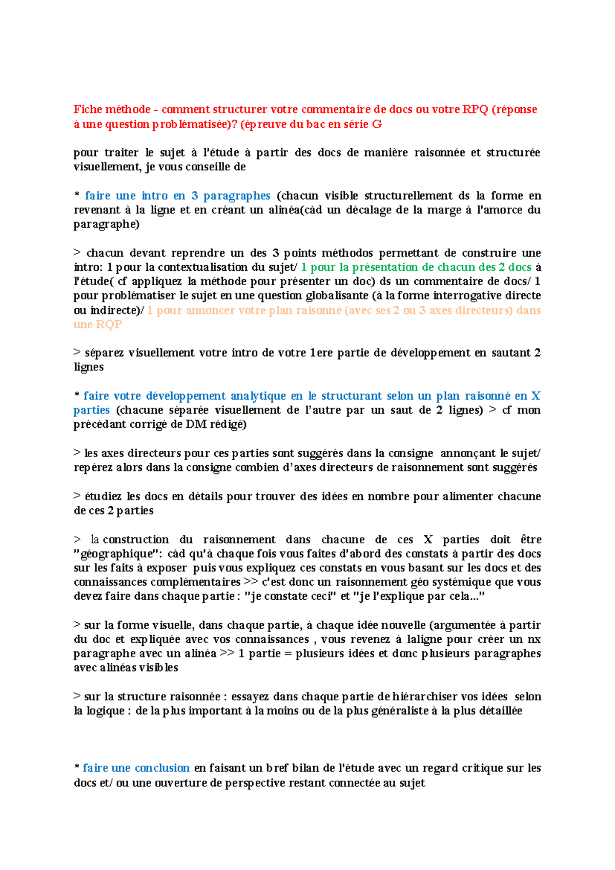 Fiche Méthode: Structurer un Commentaire de Docs pour Bac G - Studocu