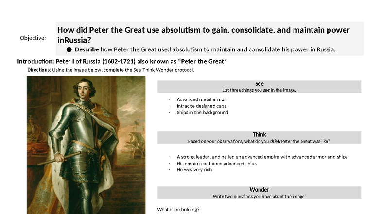 Peter the Great and Absolutism: Gaining Power in Russia (HIST 101 ...