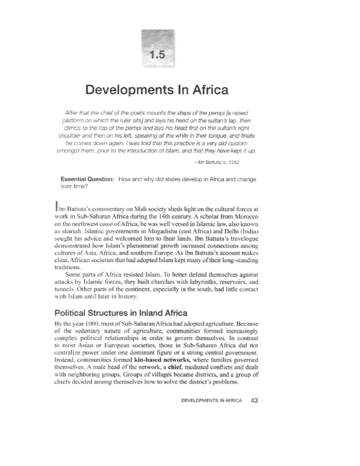 1.5 Developments in Africa: Cultural and Political Transformations ...