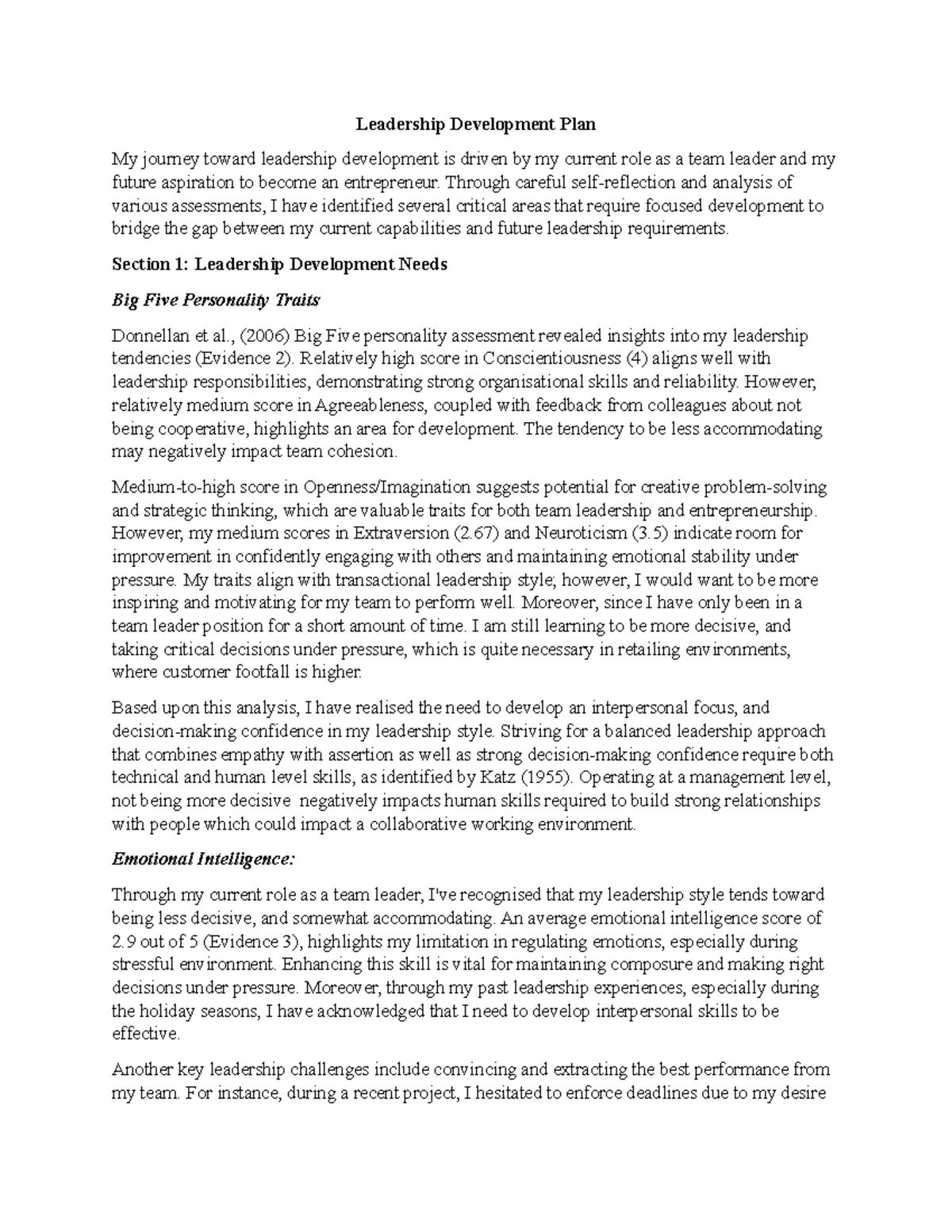 Leadership Development Plan: Enhancing Skills for Team Leadership and ...