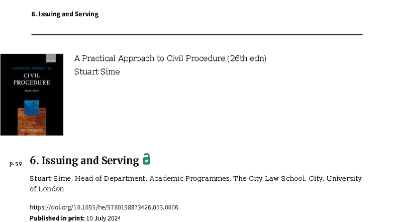 Civil Procedure: Issuing and Serving Claims (Chapter 6) - S. Sime - Studocu