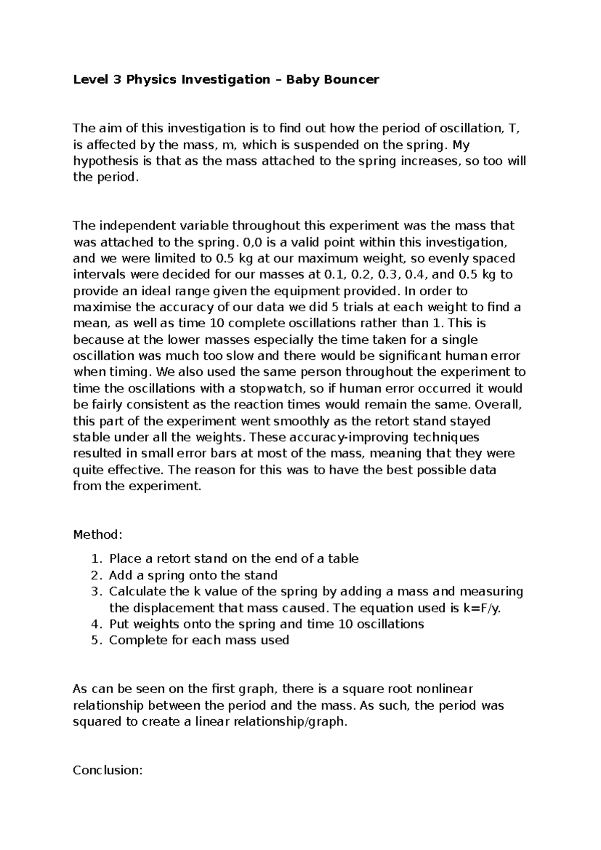 Level 3 Physics Investigation: The Effect of Mass on Spring Oscillation ...