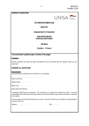 Assignments submission declaration form - STUDENT DECLARATION THE UNIVERSITY OF SOUTH AFRICA ...
