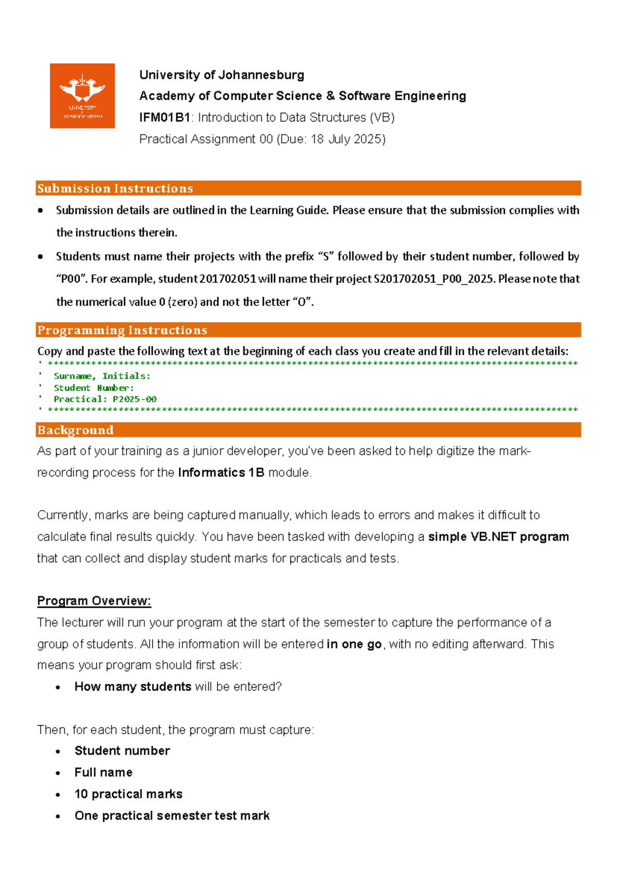 IFM01B1: VB Practical Assignment 00 - Data Structures Overview - Studocu