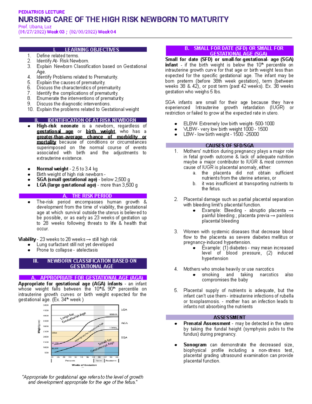 Nursing Pediatrics Lecture: Care of High-Risk Newborns (Week 03-04 ...
