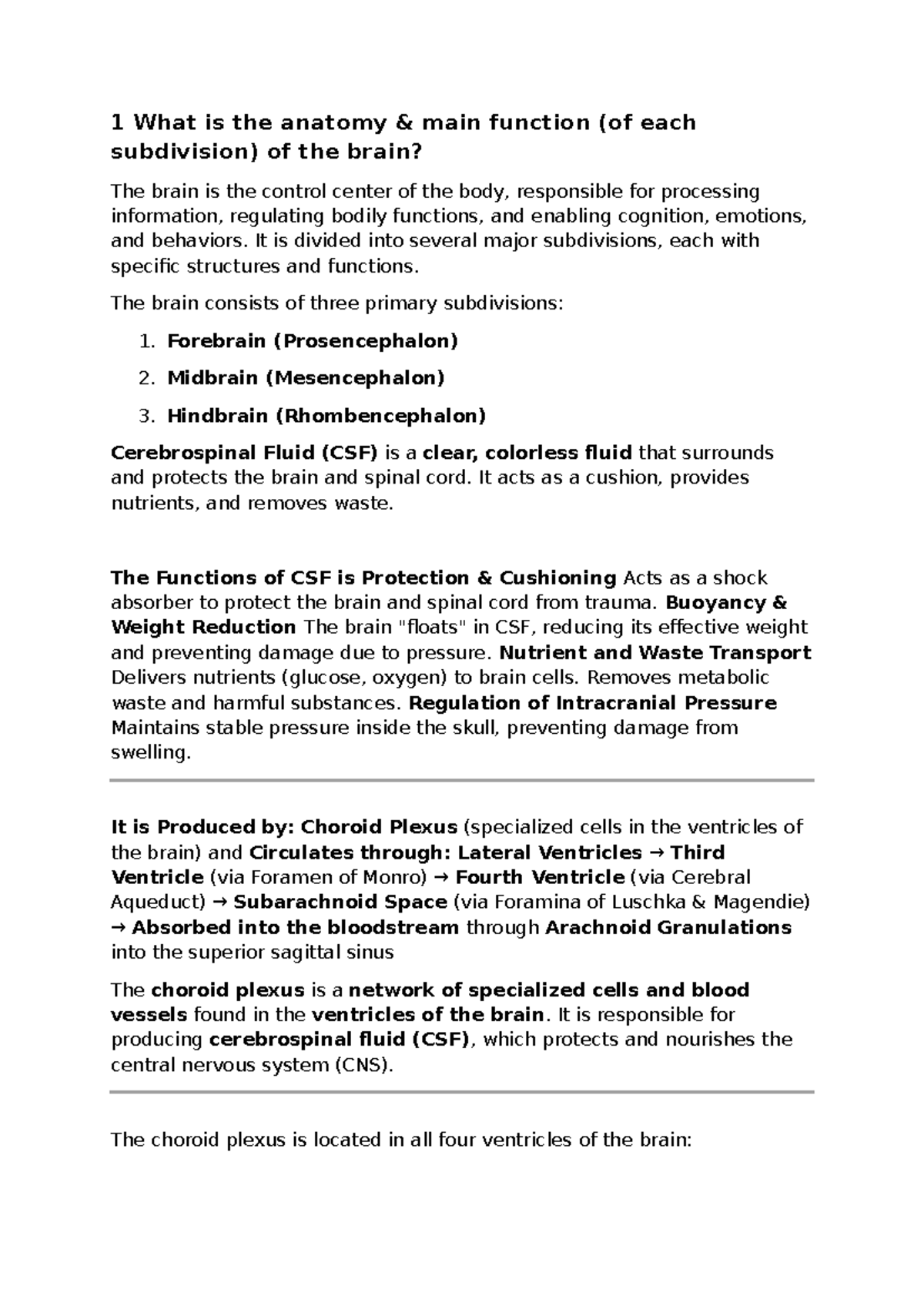 BBS 1004 Case Study: Anatomy and Functions of the Brain and Nervous ...