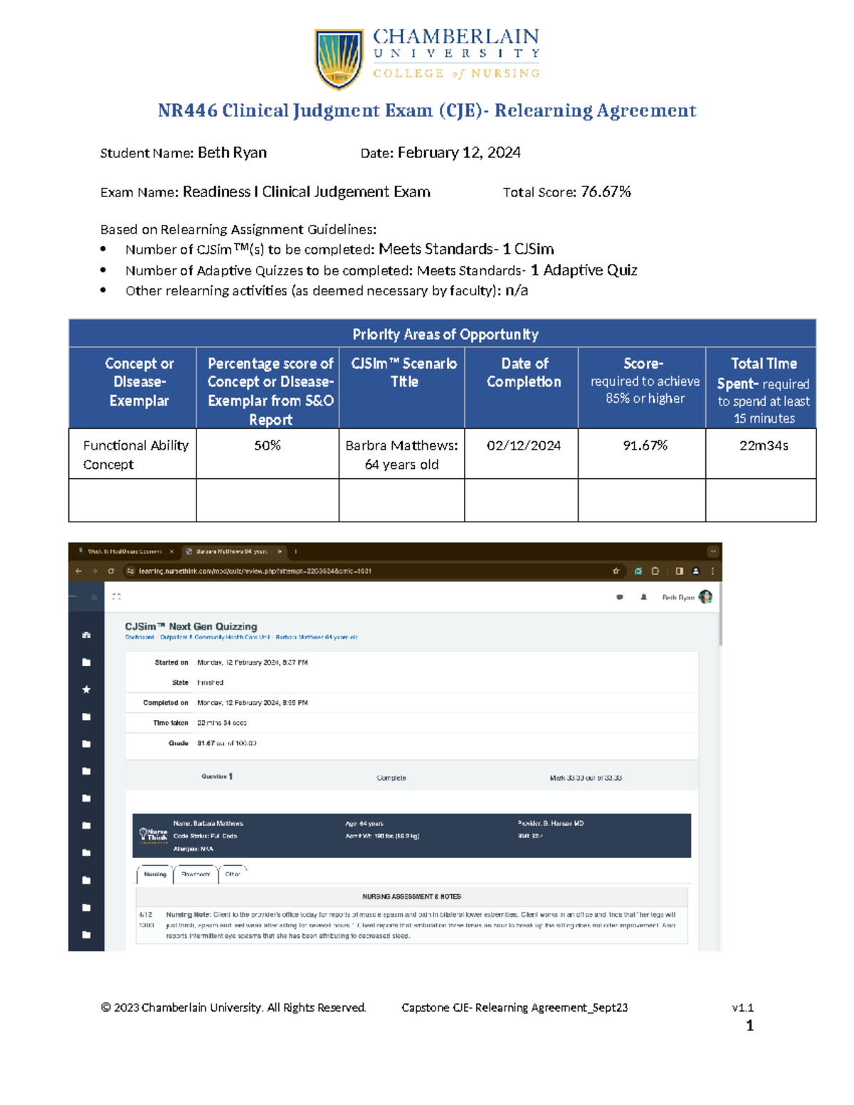 NR446 CJE Relearning Agreement - Clinical Judgment Exam Details - Studocu