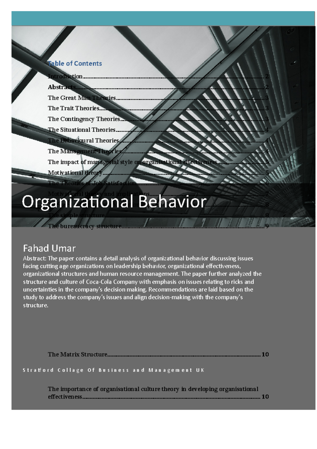 Organisational Behaviour: A Comprehensive Case Study Analysis - Studocu