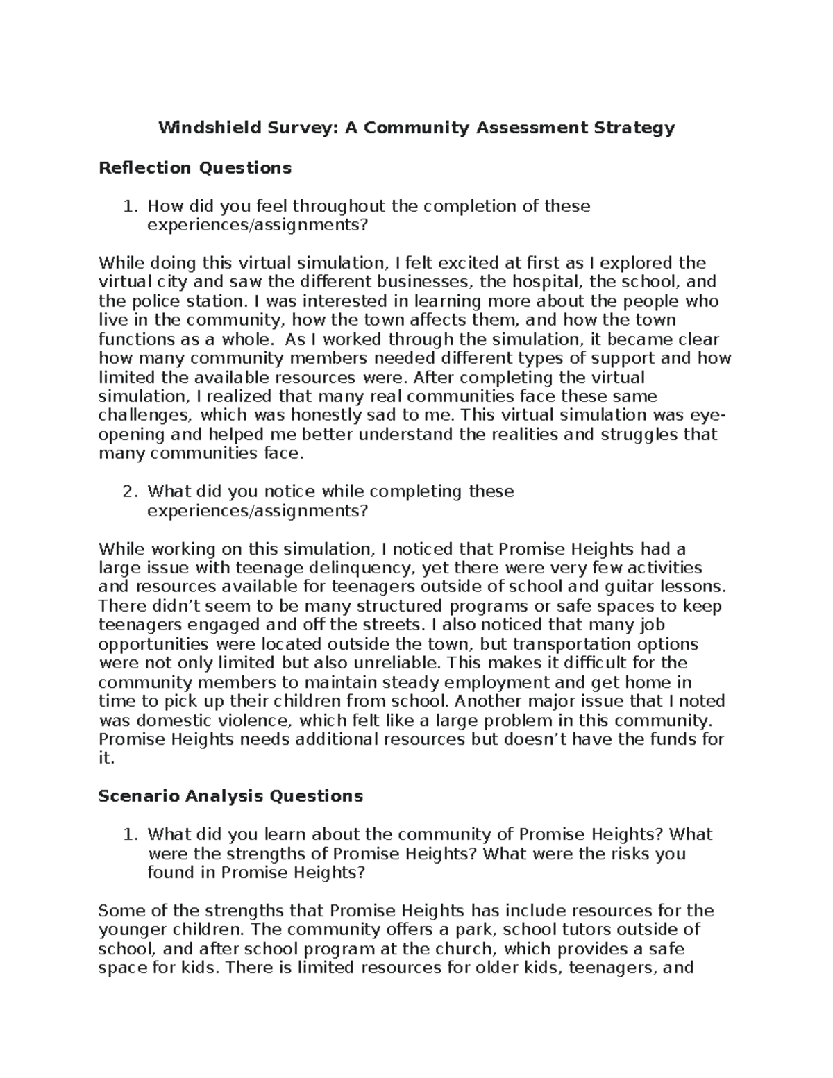 Windshield Survey Reflection: Community Assessment of Promise Heights ...