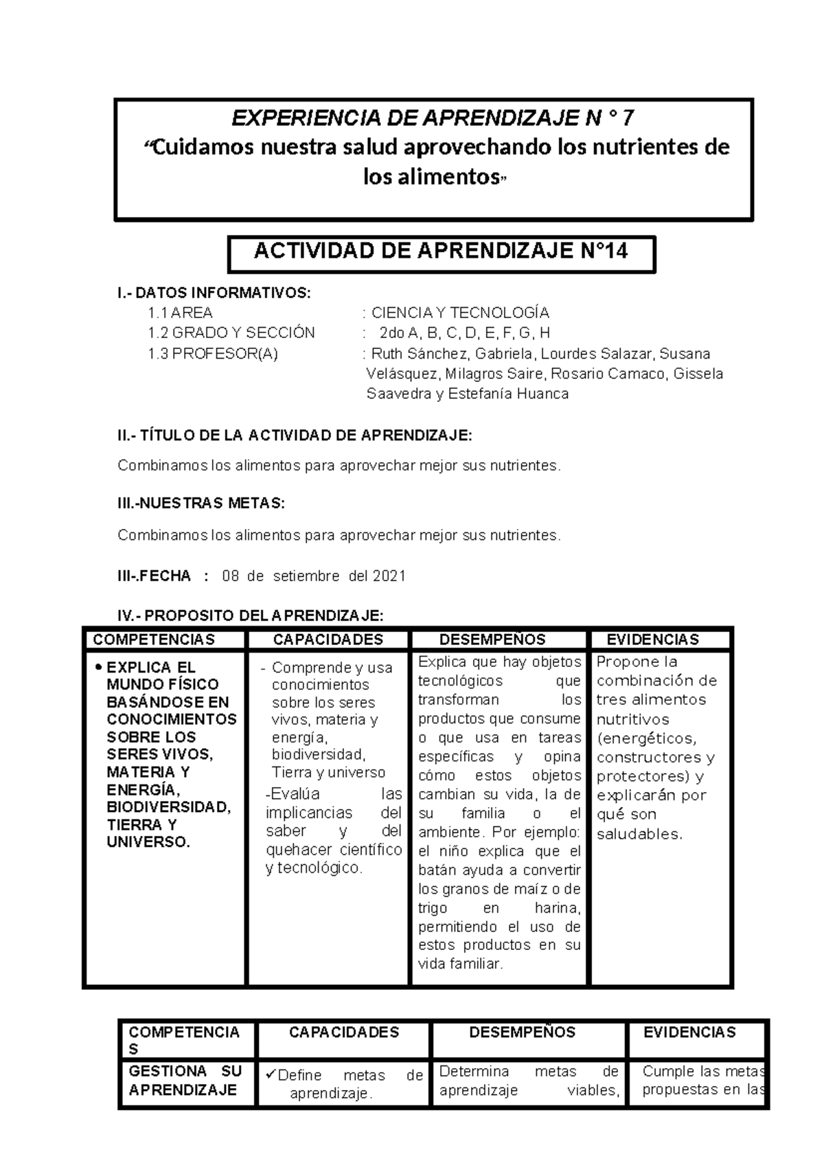 Actividad de Aprendizaje N° 7: Combinación de Alimentos Nutritivos ...
