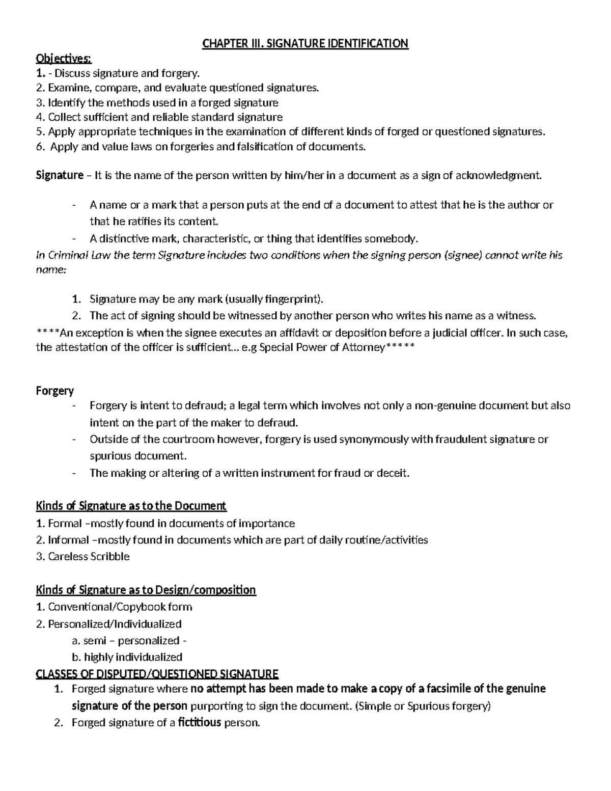 CHAPTER III: Signature Identification & Standards in Forgery Analysis ...