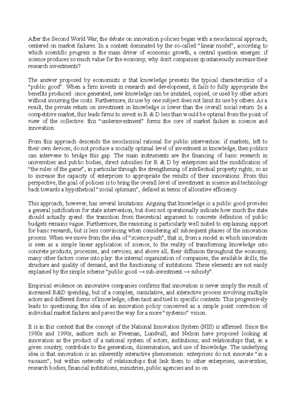 Economics - ENG - Midterm Paper on Innovation Policies Post-WWII - Studocu