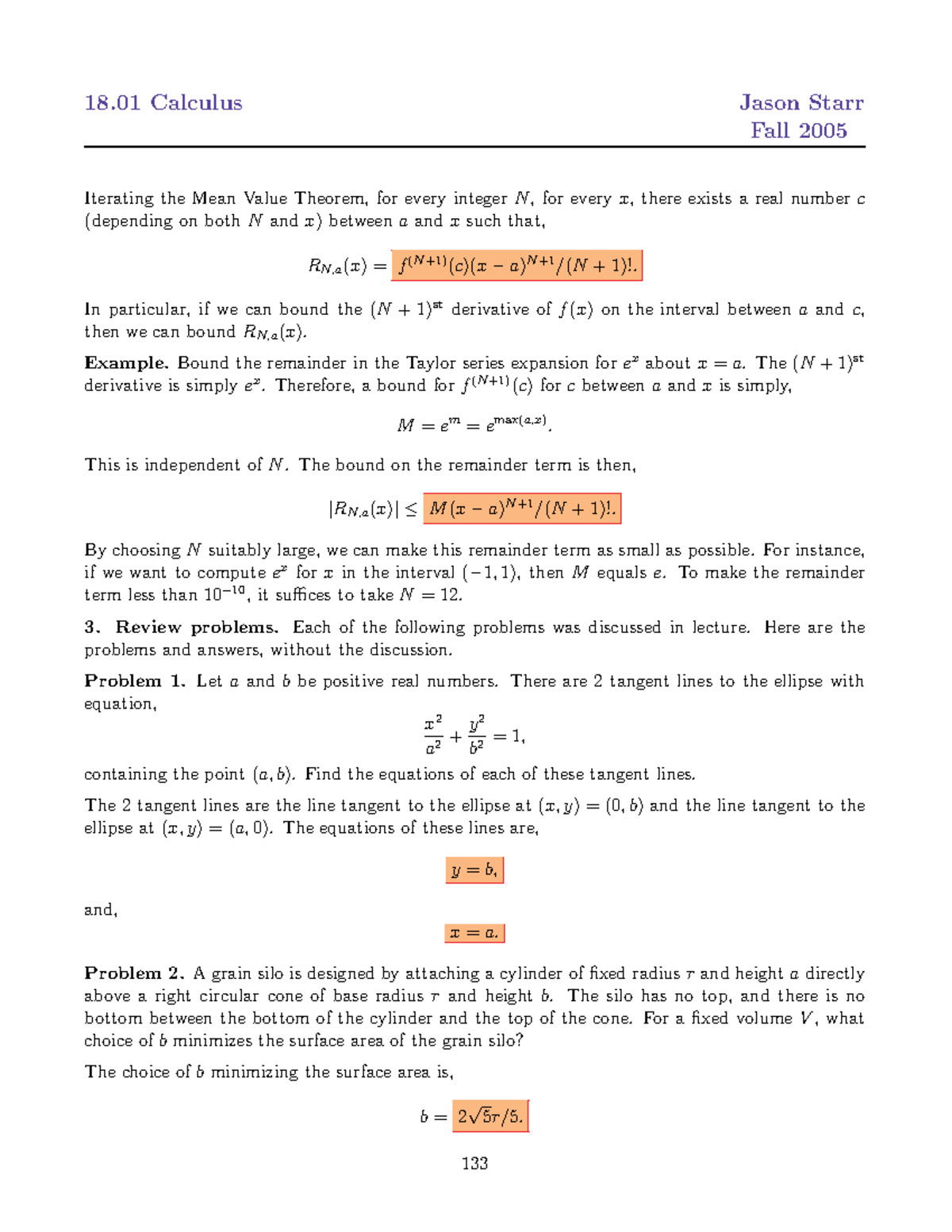 18.01 Calculus Final Exam Review: Mean Value Theorem & Problems - Studocu