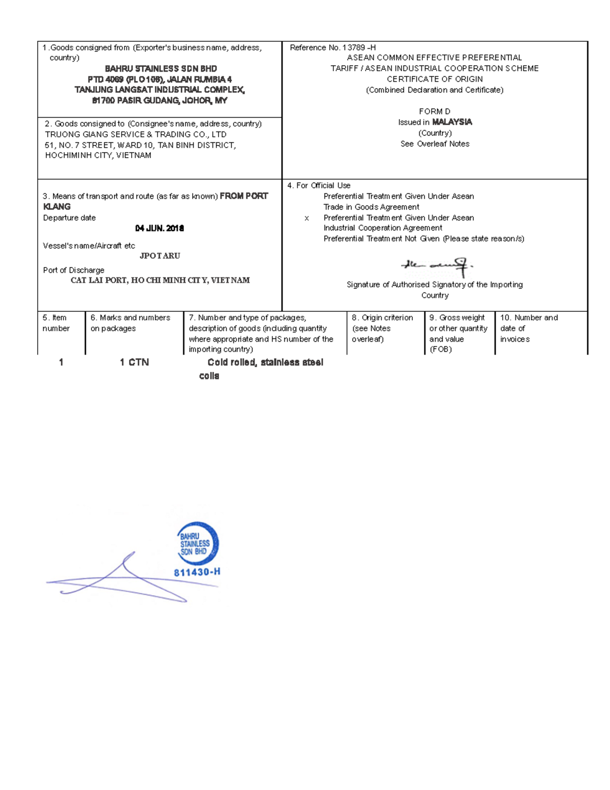 7. CO - Certificate of origin - 1. Goods consigned from (Exporter's ...