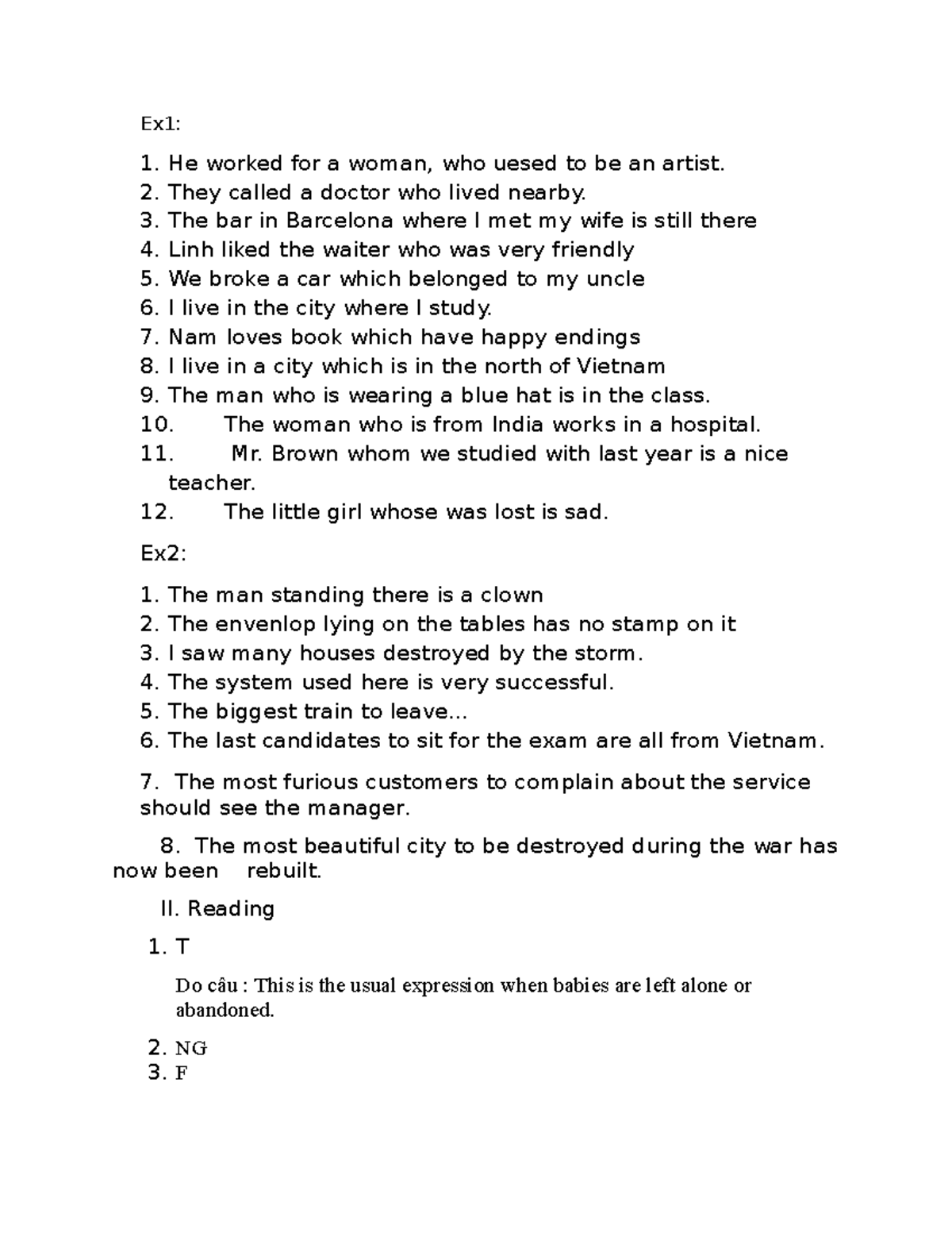 Grammar Exercise 1: Relative Clauses and Sentence Structure - Studocu