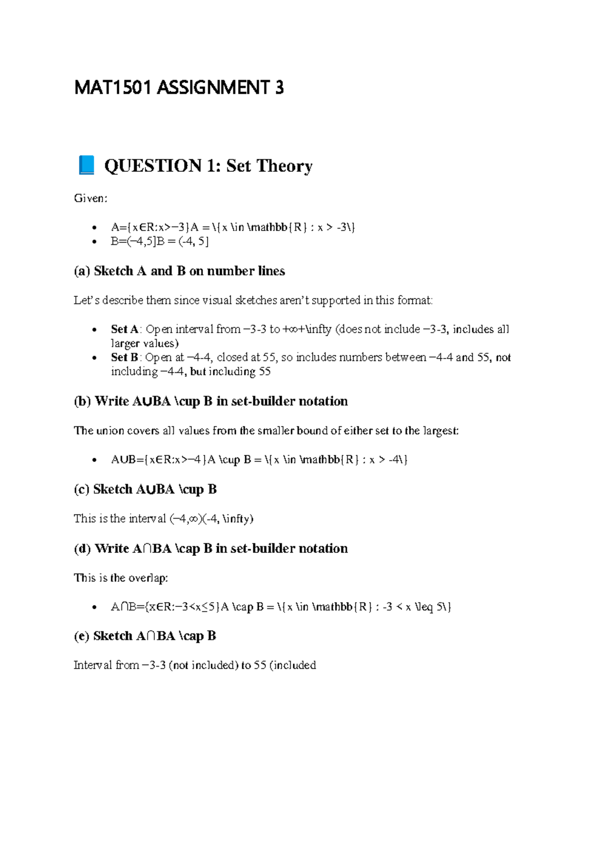 MAT1501 Assignment 3: Set Theory, Sequences, and Differentiation - Studocu