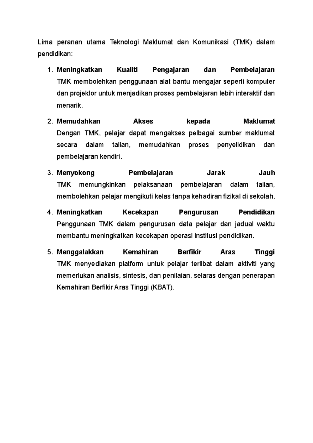 Peranan TMK - Lima peranan utama Teknologi Maklumat dan Komunikasi (TMK ...