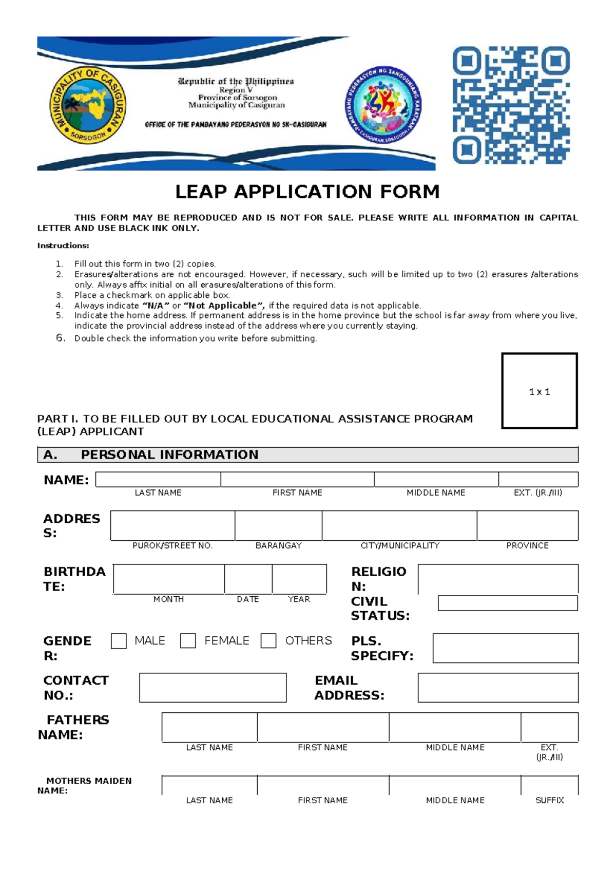 NEW LEAP Application Form for Local Educational Assistance Program ...