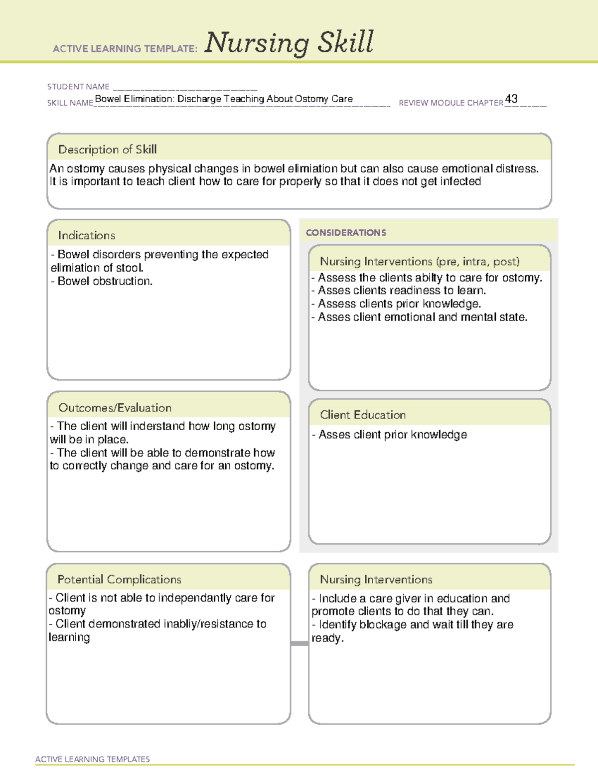 Nursing Skill: Ostomy Care Discharge Teaching & Bowel Elimination - Studocu